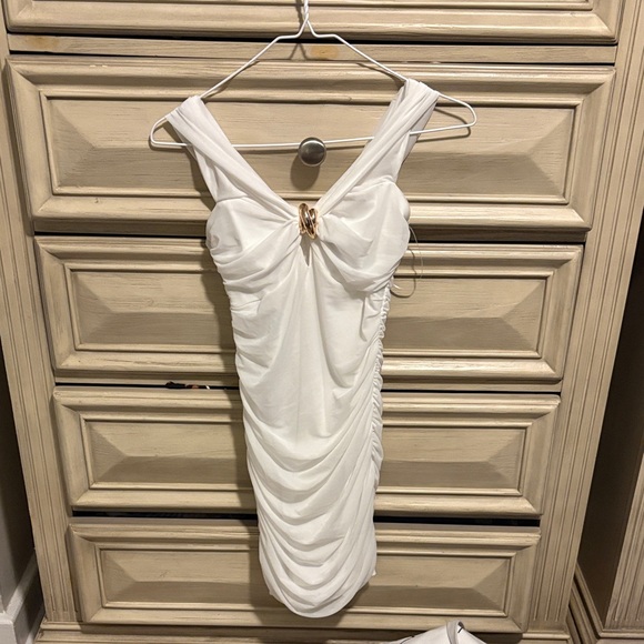 privy | Dresses | Privy Elegant White Mini Dress With Gold Accent ...